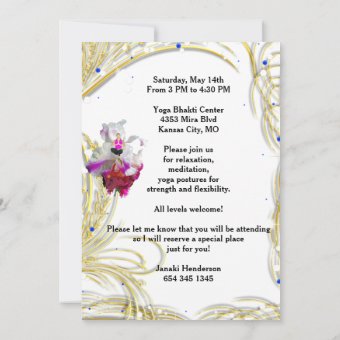 YOGA CLASS INVITATION- YOGA POSTURE ON ORCHID INVITATION | Zazzle
