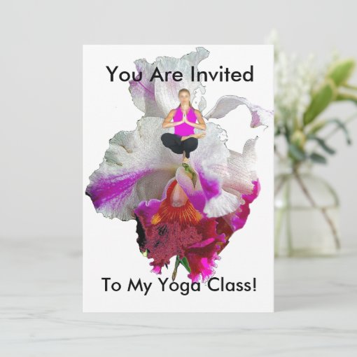 YOGA CLASS INVITATION- YOGA POSTURE ON ORCHID INVITATION | Zazzle