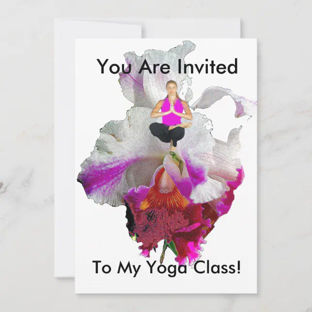 YOGA CLASS INVITATION- YOGA POSTURE ON ORCHID INVITATION | Zazzle