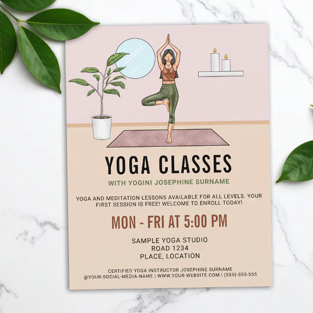 Yoga Classes Tree Pose Yogini Instructor Lessons Flyer | Zazzle