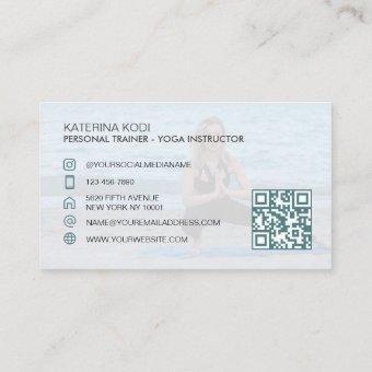 Yoga Fitness instuctor QR code business card | Zazzle