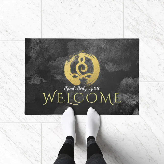 Yoga Instructor Gold Meditation Posture Zen Symbol Doormat | Zazzle