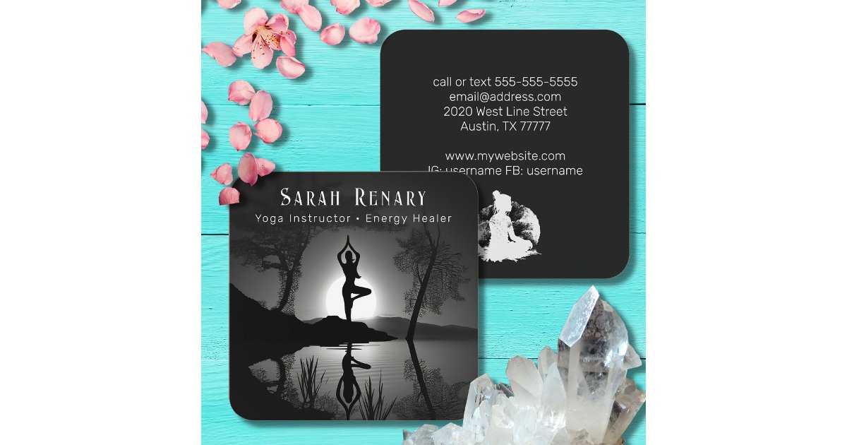 Yoga Instructor in Tree Pose Square Business Card | Zazzle