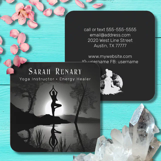 Yoga Instructor in Tree Pose Square Business Card | Zazzle