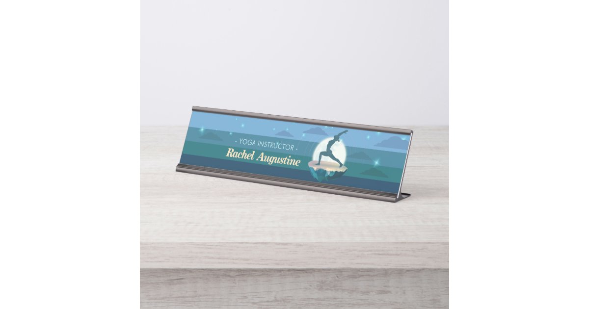 Yoga Instructor Meditation Pose Moon Flying Island Desk Name Plate | Zazzle