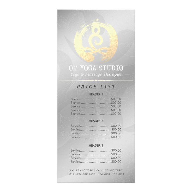 YOGA Instructor Price List Meditation Pose Zen OM Rack Card | Zazzle