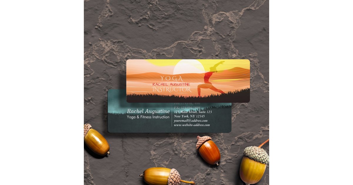 Yoga Instructor Sun Salutation Crescent Moon Pose Mini Business Card ...
