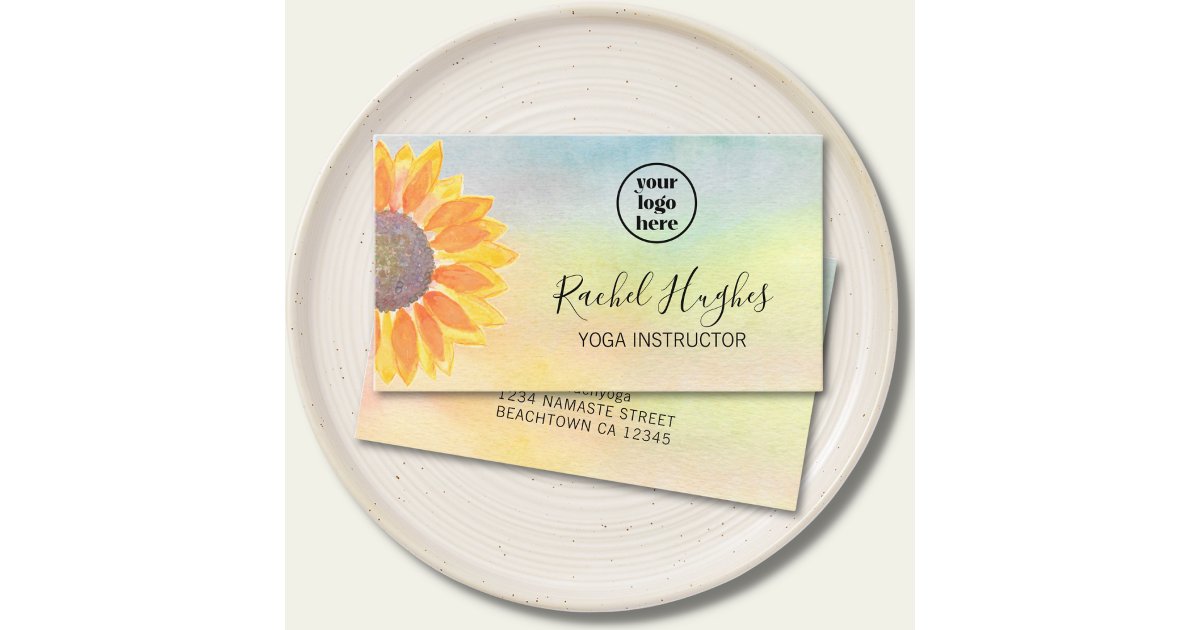 Yoga Instructor Sunflower Watercolor Business Card | Zazzle