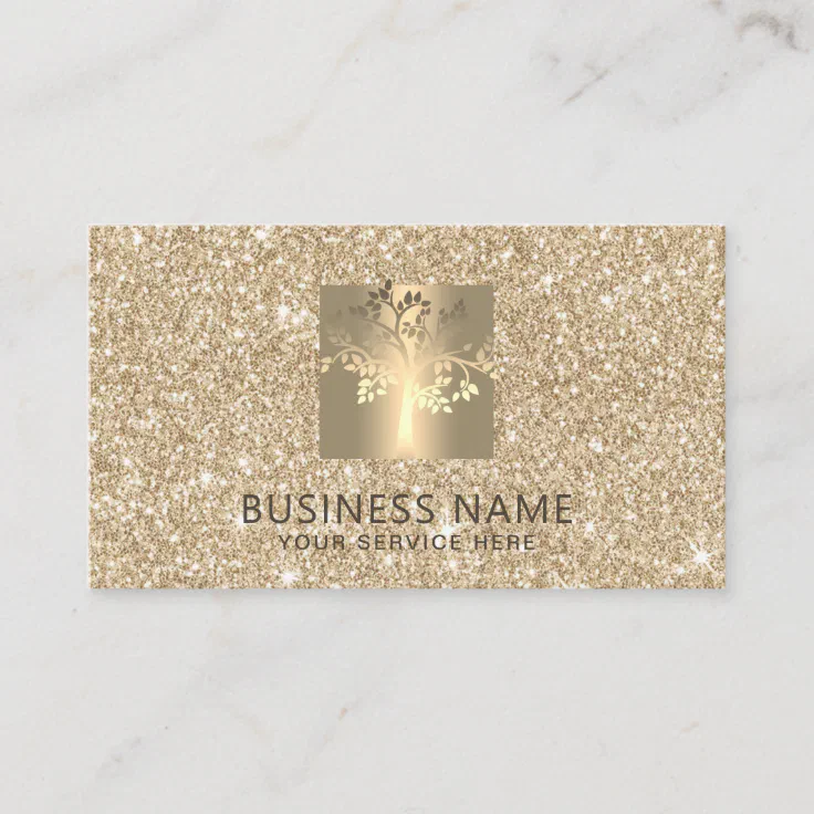 Yoga Instructor Tree Logo Faux Modern Gold Glitter Business Card | Zazzle