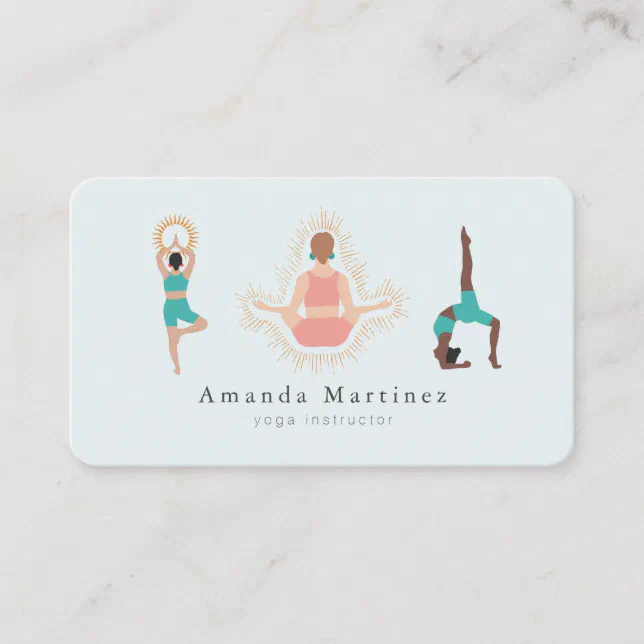 Yoga Instructor Women Tree Pose Light Blue Business Card | Zazzle