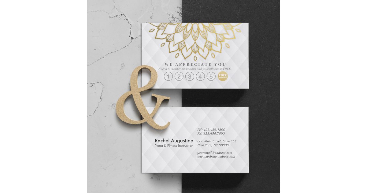 Yoga Loyalty 6 Punch Gold Mandala White Leather Card | Zazzle