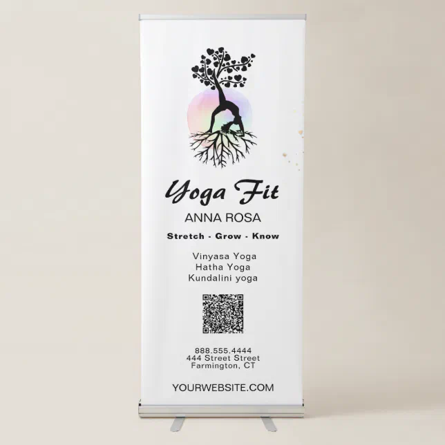 Yoga Man Lotus Tree of Life Simple White Retractable Banner | Zazzle