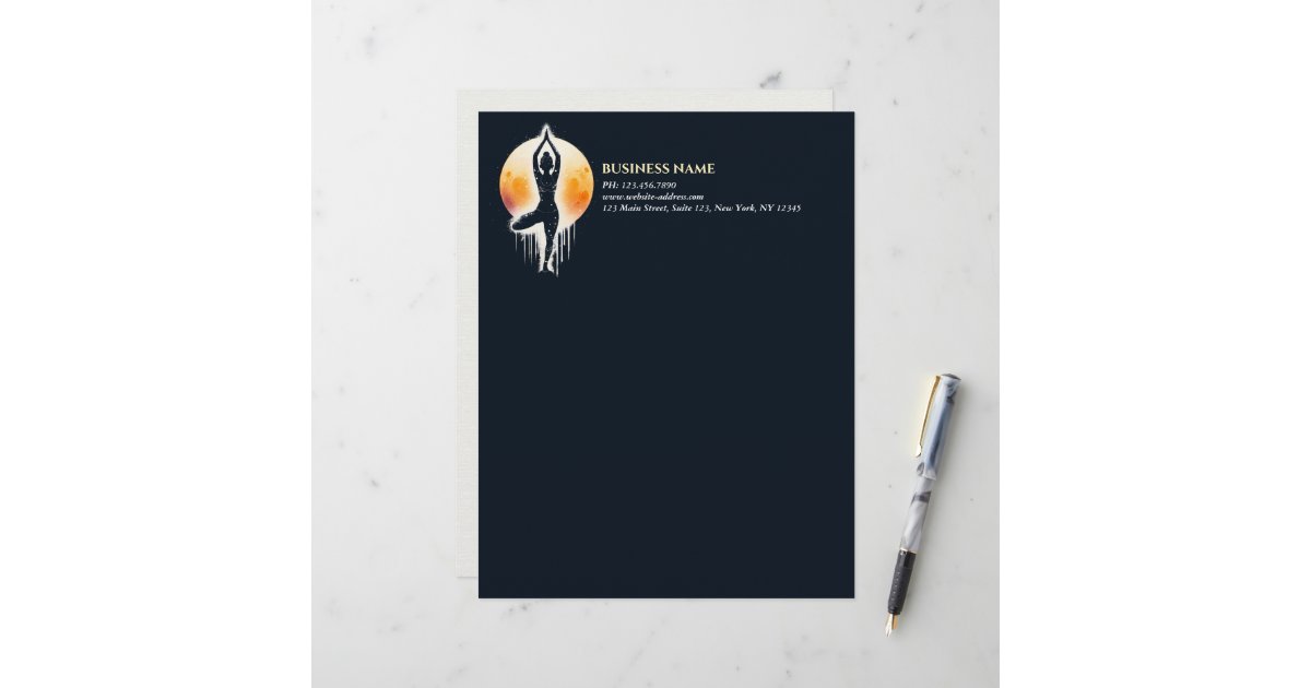 Yoga Meditation Instructor Tree Pose Full Moon Letterhead | Zazzle