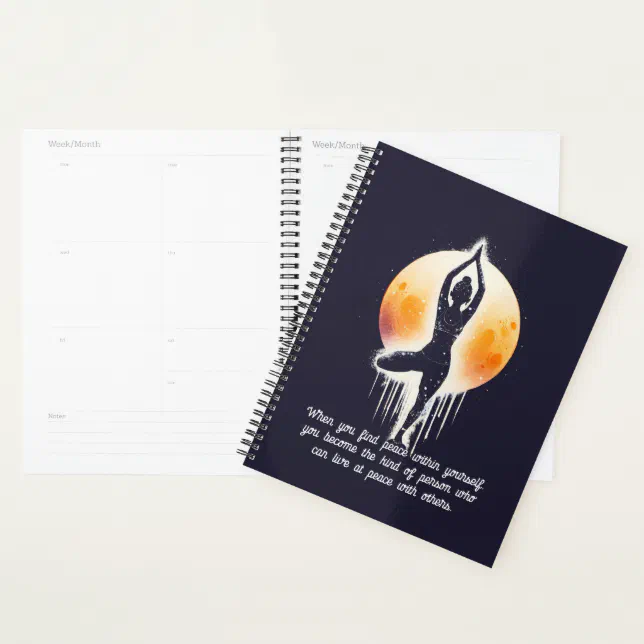 Yoga Meditation Instructor Tree Pose Full Moon Planner | Zazzle
