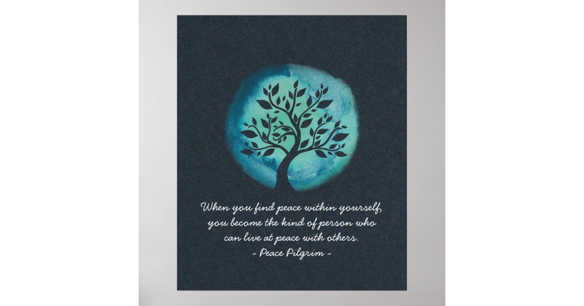 YOGA Meditation Quotes Elegant Watercolor Tree Poster | Zazzle