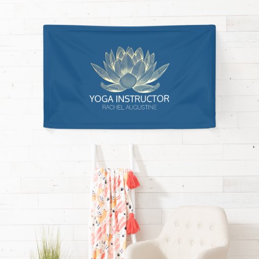 YOGA Meditation Reiki Instructor Blue & Gold Lotus Banner | Zazzle