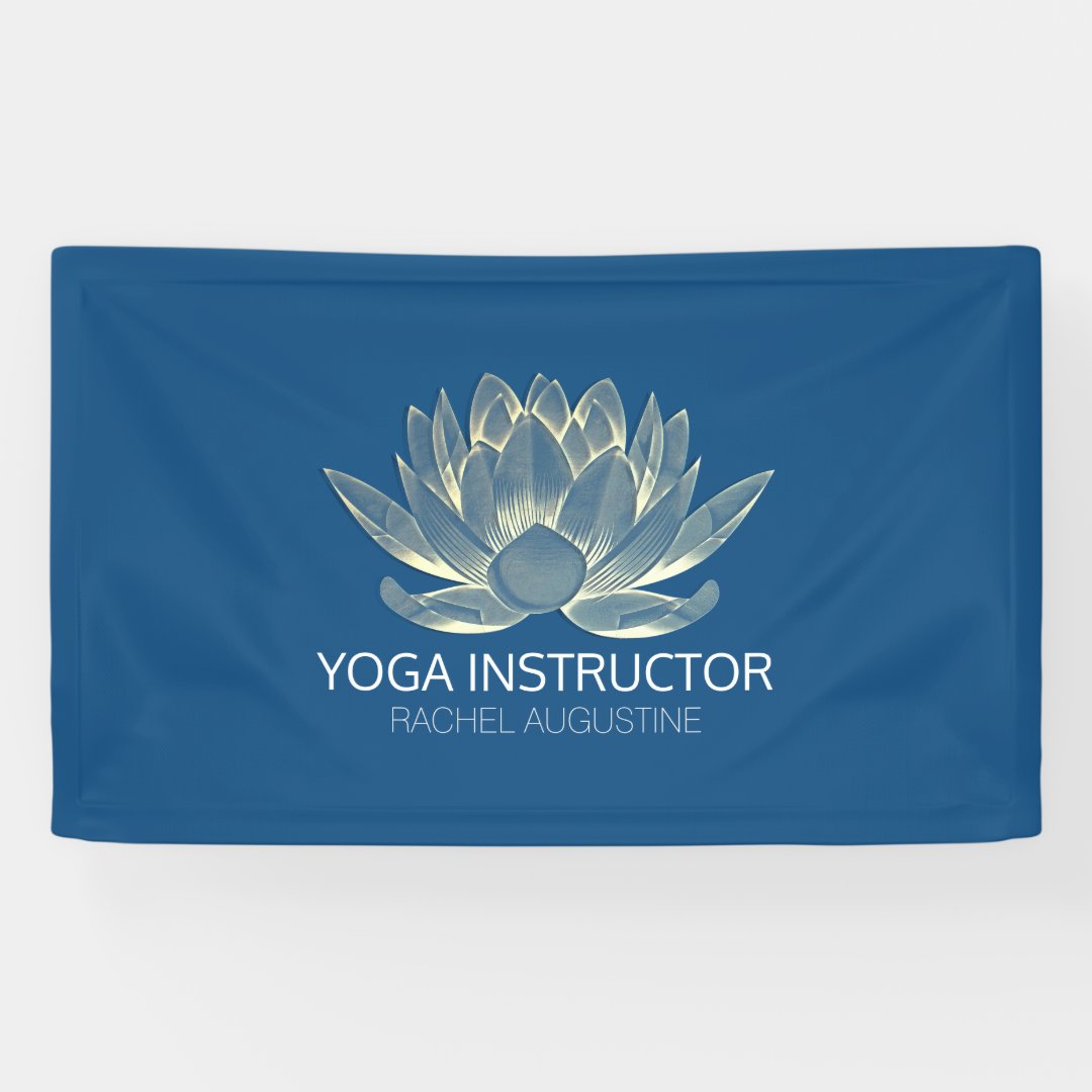 YOGA Meditation Reiki Instructor Blue & Gold Lotus Banner | Zazzle