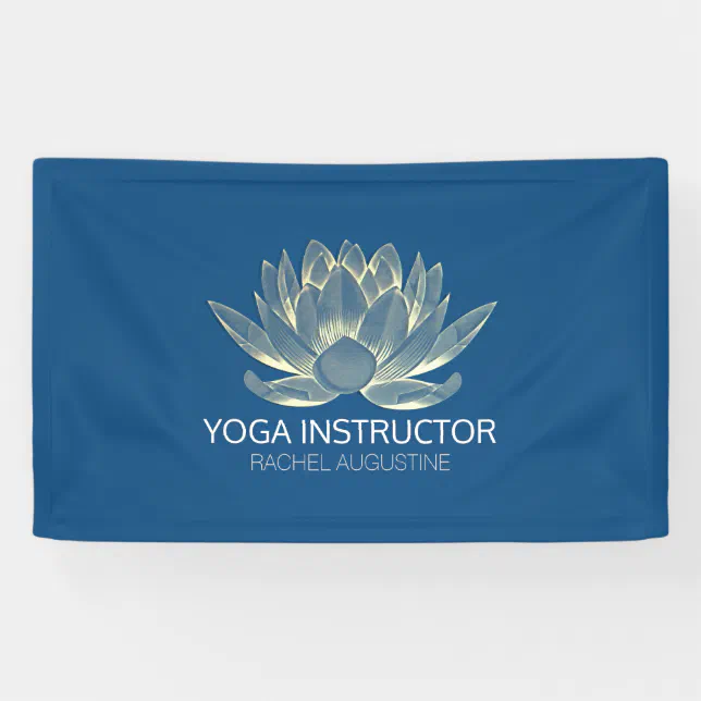 YOGA Meditation Reiki Instructor Blue & Gold Lotus Banner | Zazzle