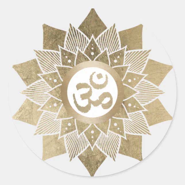 Yoga Om Symbol Gold Lotus Flower Namaste Classic Round Sticker | Zazzle