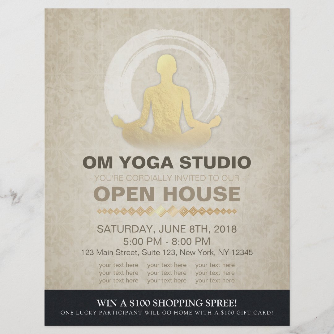 YOGA Pose Instructor Studio Open House ZEN Symbol Flyer | Zazzle