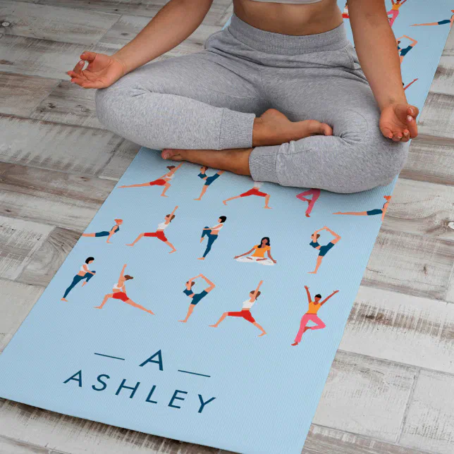 Yoga Poses Fun & Cute Blue Personalized Yoga Mat | Zazzle