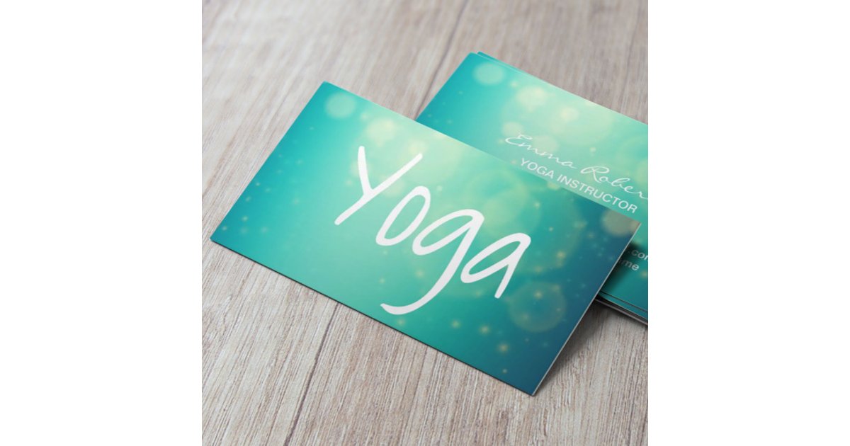 Yoga Script Modern Green Background Business Card | Zazzle
