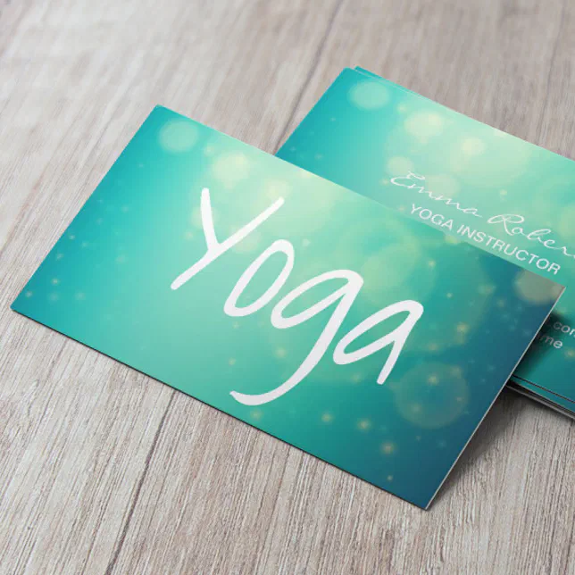 Yoga Script Modern Green Background Business Card | Zazzle