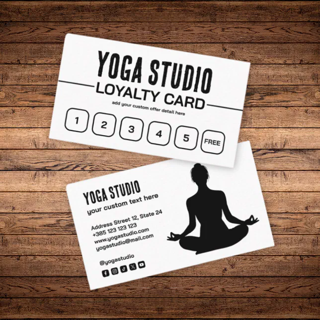 Yoga Simple Black And White Loyalty Card | Zazzle