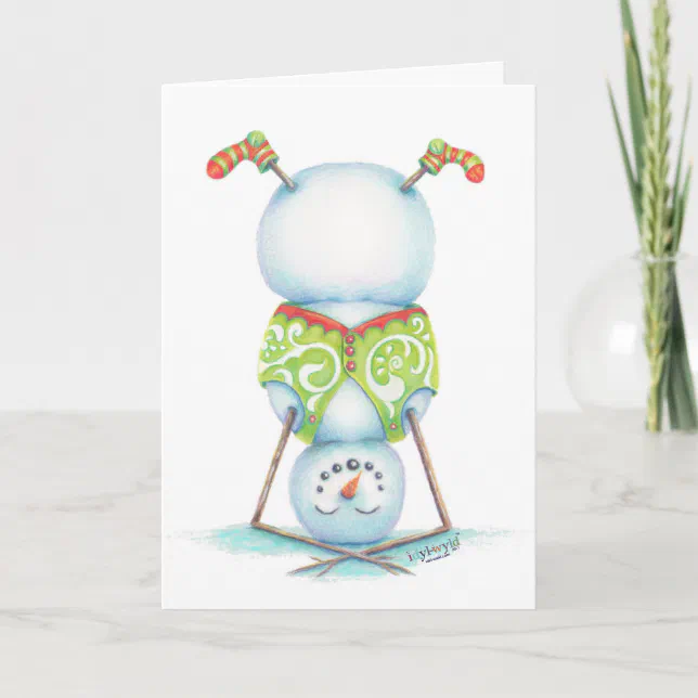 yoga snowman christmas card/ scandinavian flair holiday card | Zazzle