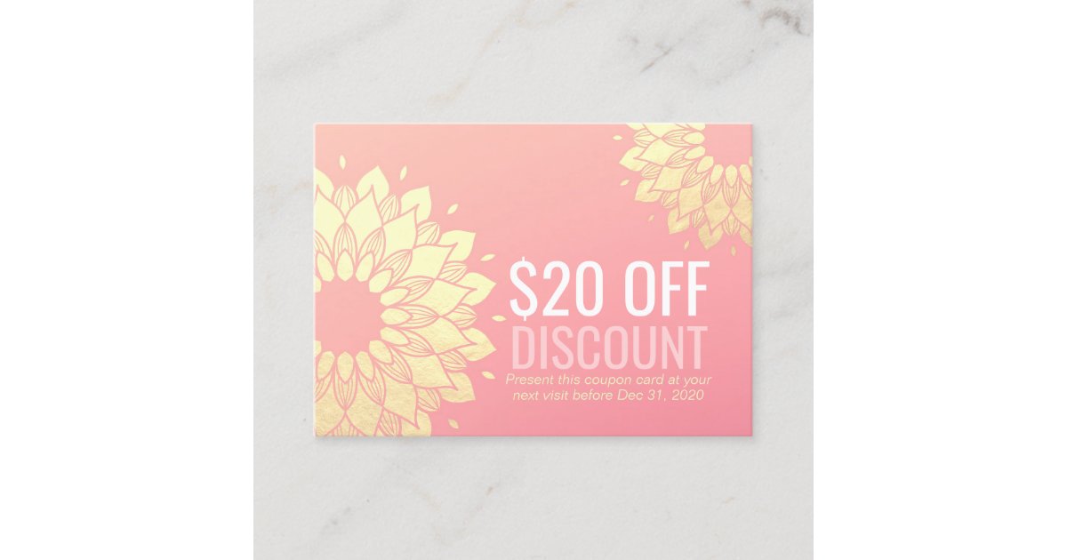 YOGA Studio Discount Coupon Loyalty Gold Mandala | Zazzle