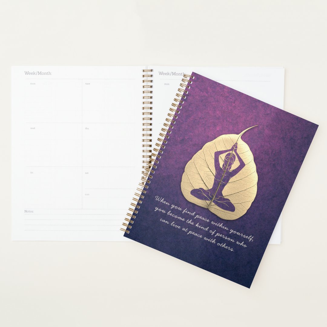 Yoga Teacher Meditation Pose Bodhi Leaf Cut Quotes Planner | Zazzle