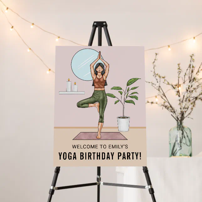 Yoga Tree Pose Workout Girl Birthday Party Welcome Foam Board | Zazzle