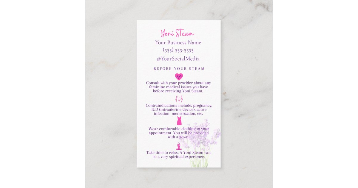 Yoni Steam Pre/Post Aftercare Instruction Card | Zazzle