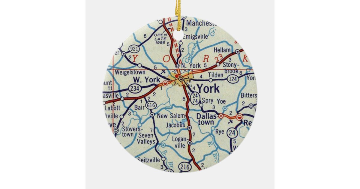 York PA Vintage Map Ceramic Ornament | Zazzle