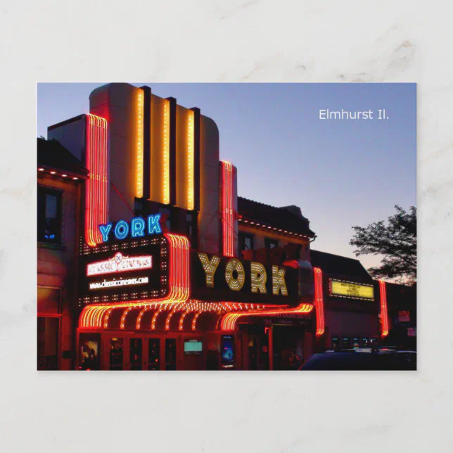York Theater Marquee, Restored Gem In Elmhurst Il. Postcard | Zazzle