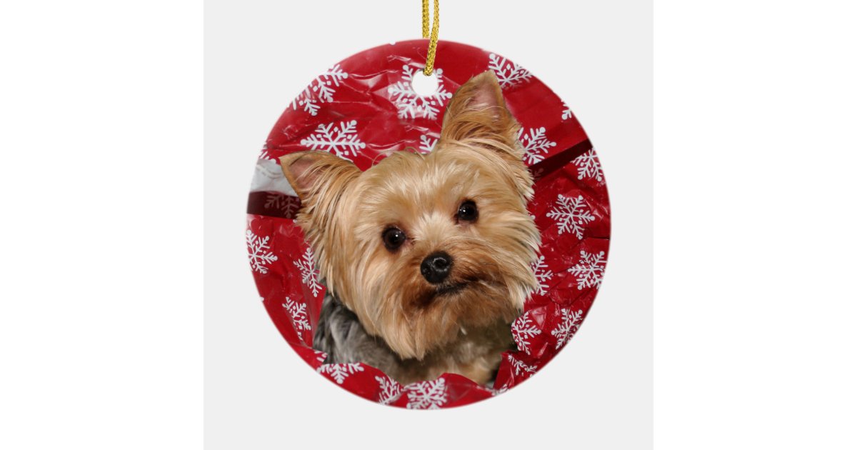 Yorkie Christmas Ceramic Ornament | Zazzle