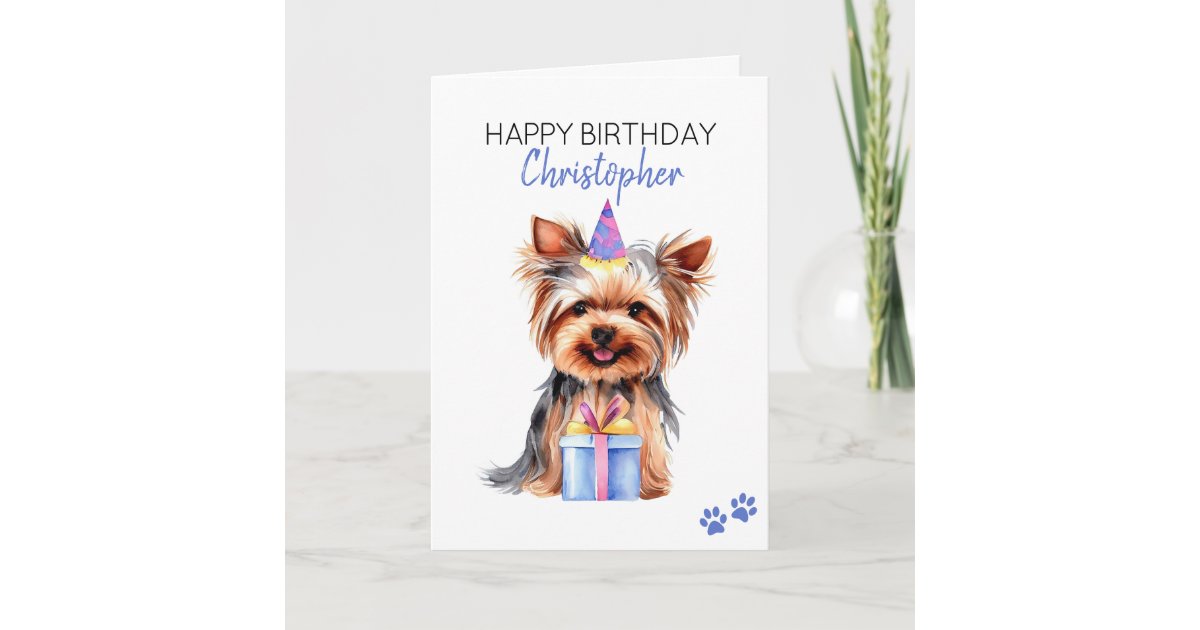 Yorkie Dog Personalized Happy Birthday Card | Zazzle