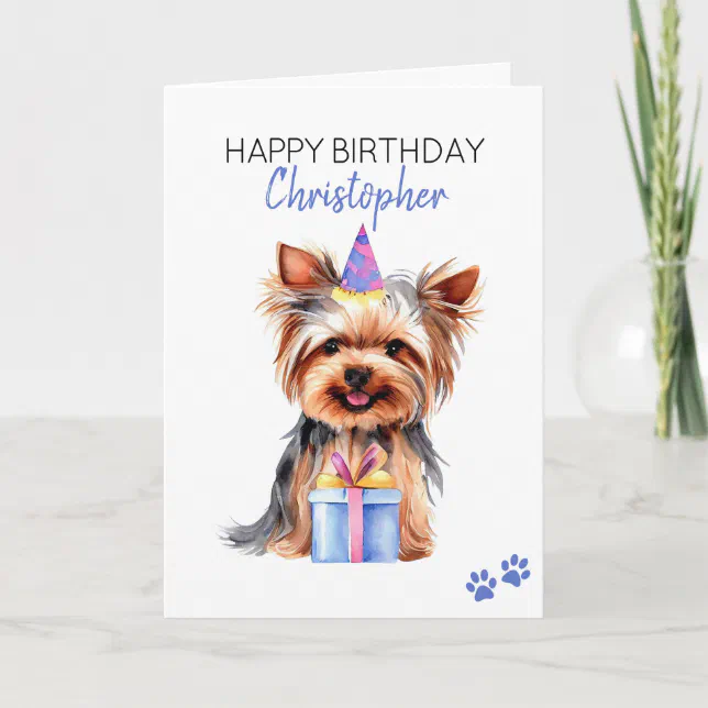 Yorkie Dog Personalized Happy Birthday Card | Zazzle