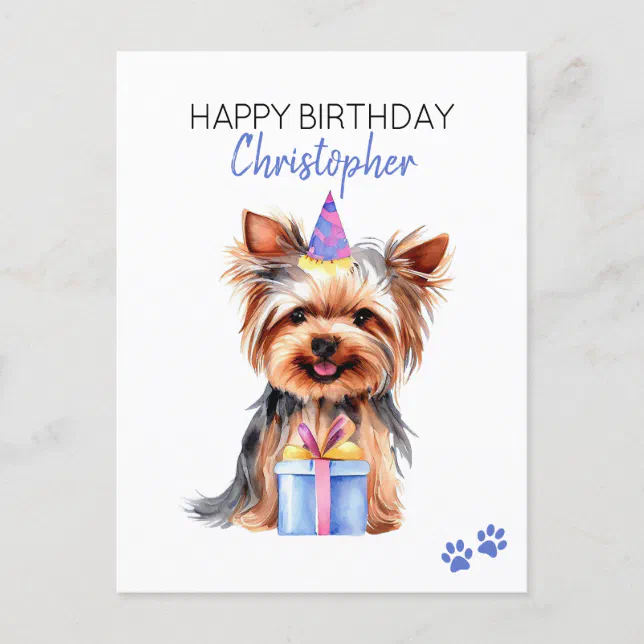 Yorkie Dog Personalized Happy Birthday Postcard | Zazzle