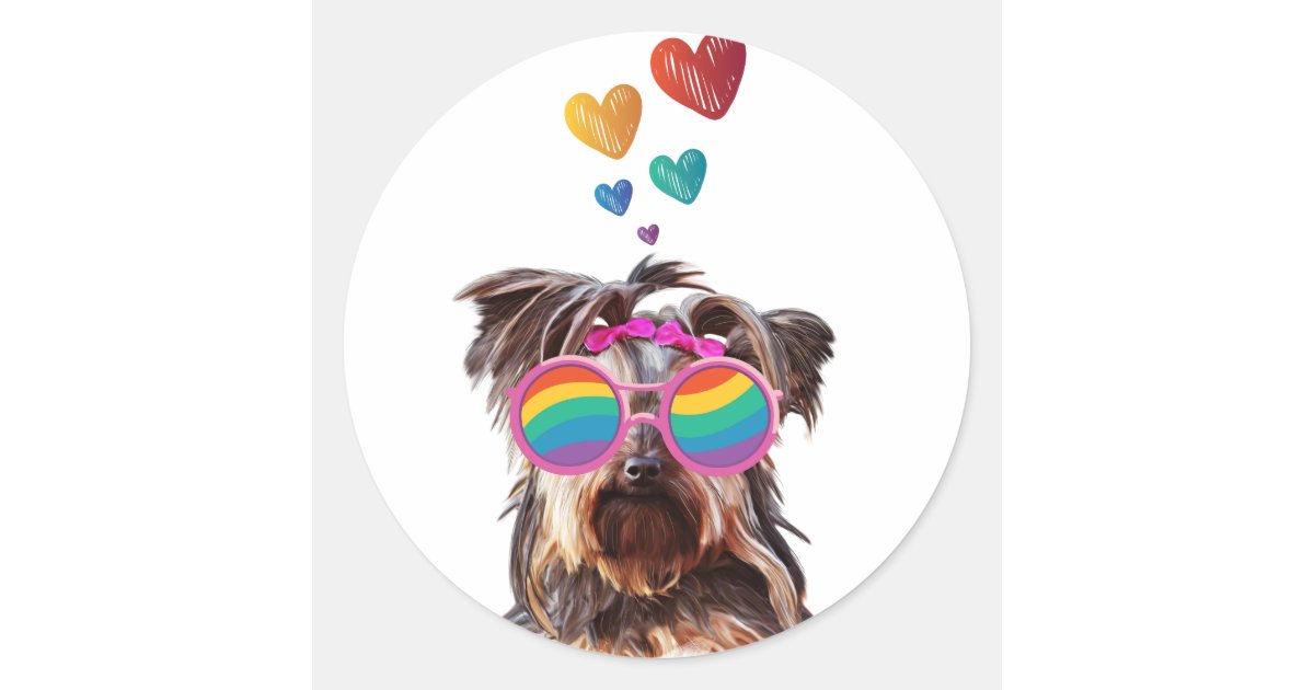 Yorkie Dog with Hearts Valentine's Day Classic Round Sticker | Zazzle