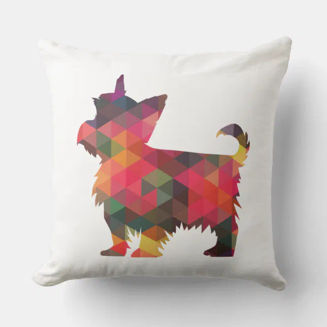 Yorkie Geometric Pattern Silhouette Multi Throw Pillow | Zazzle