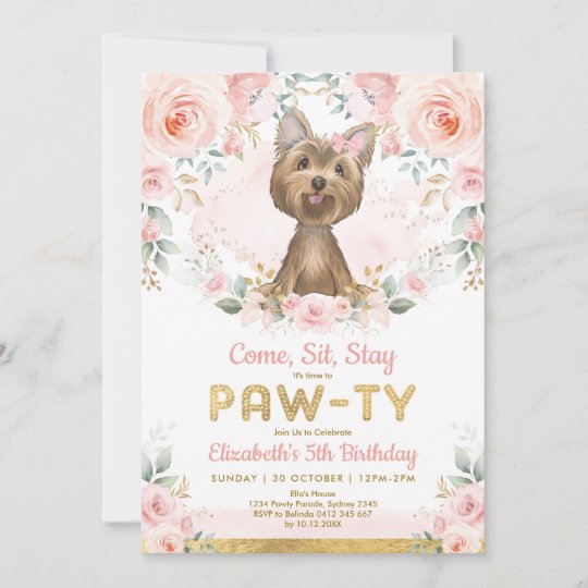 Yorkie Girls Birthday Party | Yorkshire Terrier Invitation | Zazzle.com