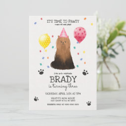 Yorkie Lets Pawty Dog Puppy Birthday Pink Invitation | Zazzle