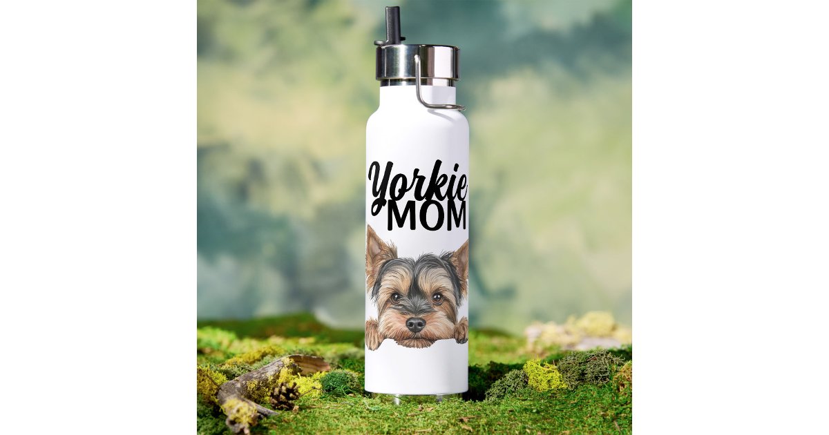 Yorkie Mom Cute Peeking Yorkie Water Bottle | Zazzle
