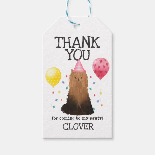 Yorkie Pawty Dog Birthday Thank You Favor Gift Tag | Zazzle