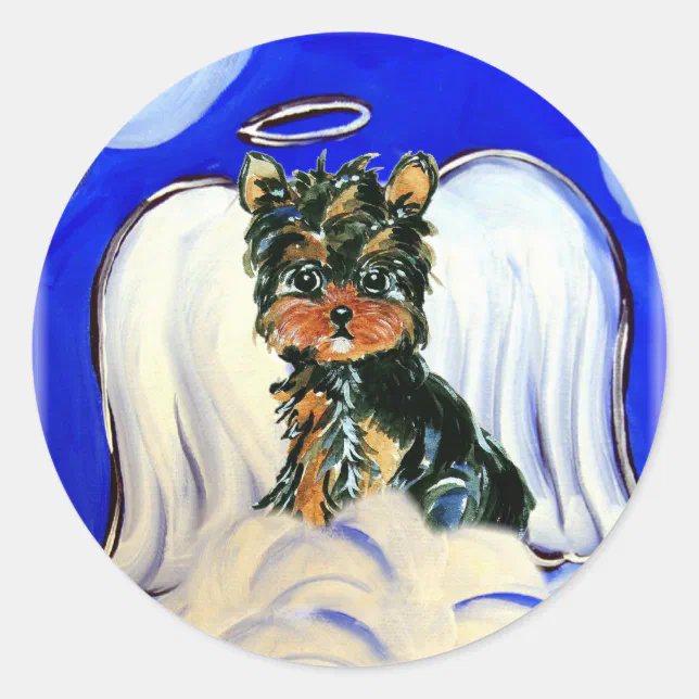 Yorkie Poo Angel Classic Round Sticker | Zazzle