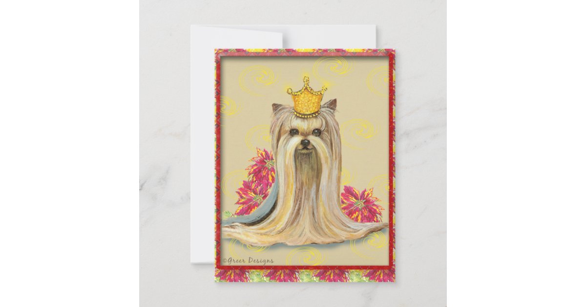Yorkie Princess Poinsettias Christmas Invitation | Zazzle