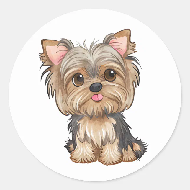 Yorkie Puppy Do Watercolor Yorkshire Terrier Classic Round Sticker | Zazzle