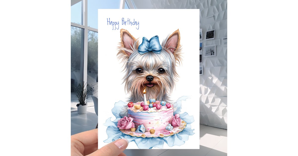 "Yorkie" the Yorkshire Terrier - Dog Cake Birthday Card | Zazzle
