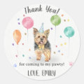 Yorkshire Lets Dog Birthday Thank You Classic Round Sticker | Zazzle